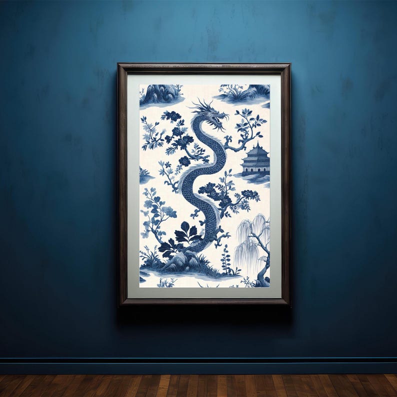 Chinoiserie Wall Art, Blue & White Asian Style Decor, Elegant Artwork ...