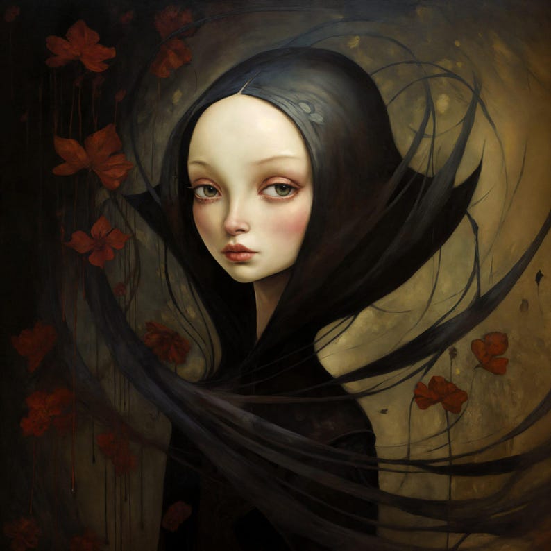 Surreal Gothic Vampire Wall Art, Dark Fantasy Print, Young Vampire With ...