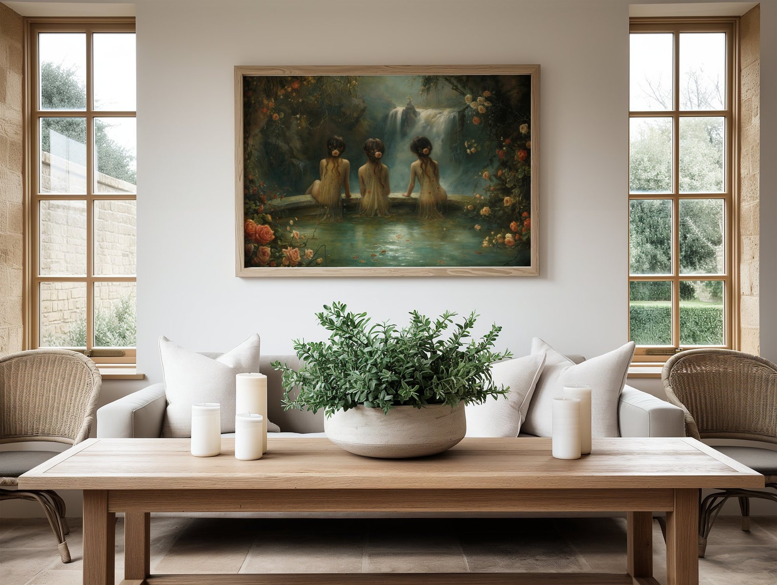 Enchanted Grotto and Nymphs Waterfall Art, Mystic Creatures in Nature ...