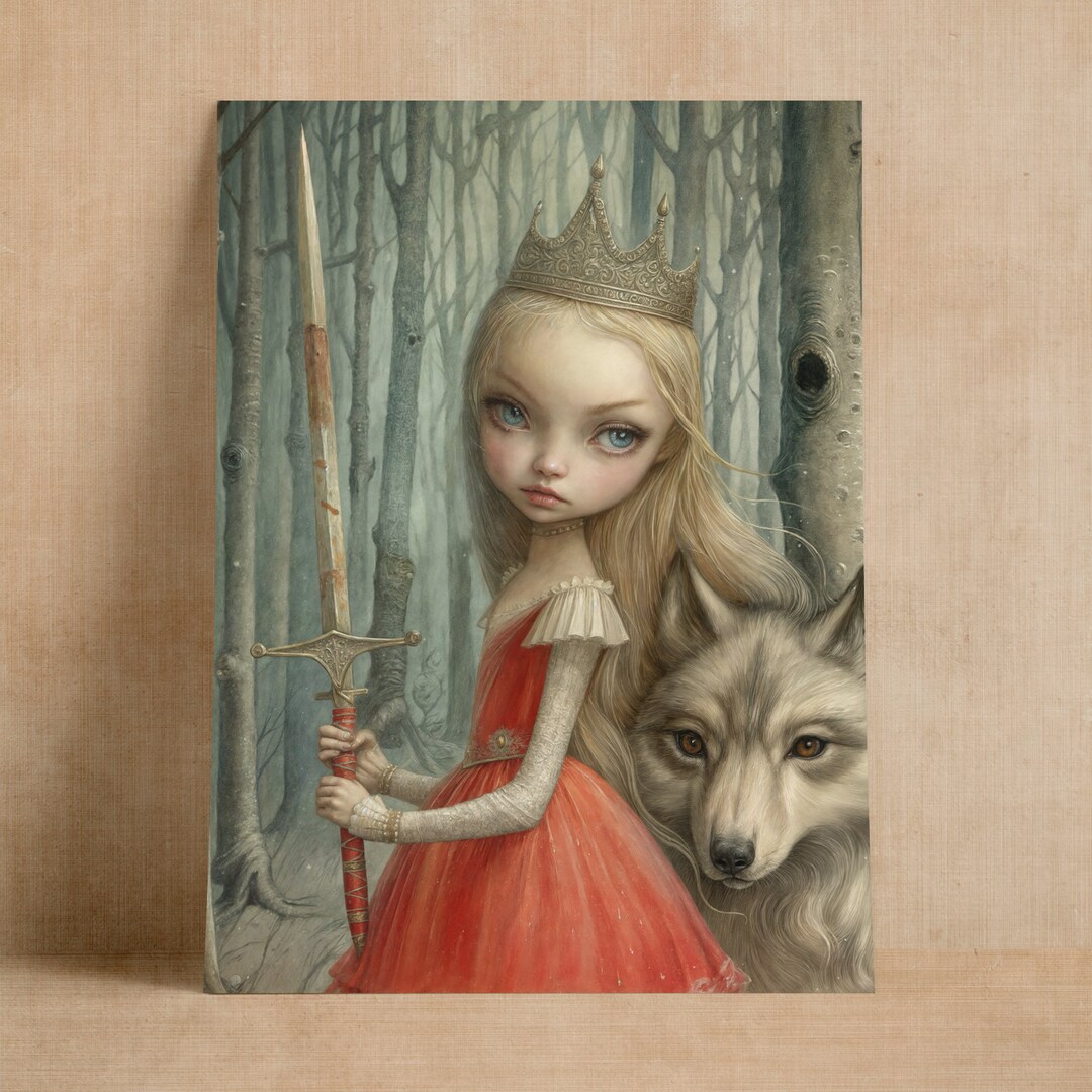 Enchanted Princess and Wolf Companion Fantasy Art, Digital Print ...