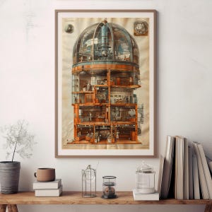 Steampunk Astronomy Observatory Wall Art, Fantasy Cutaway Poster, Retro ...