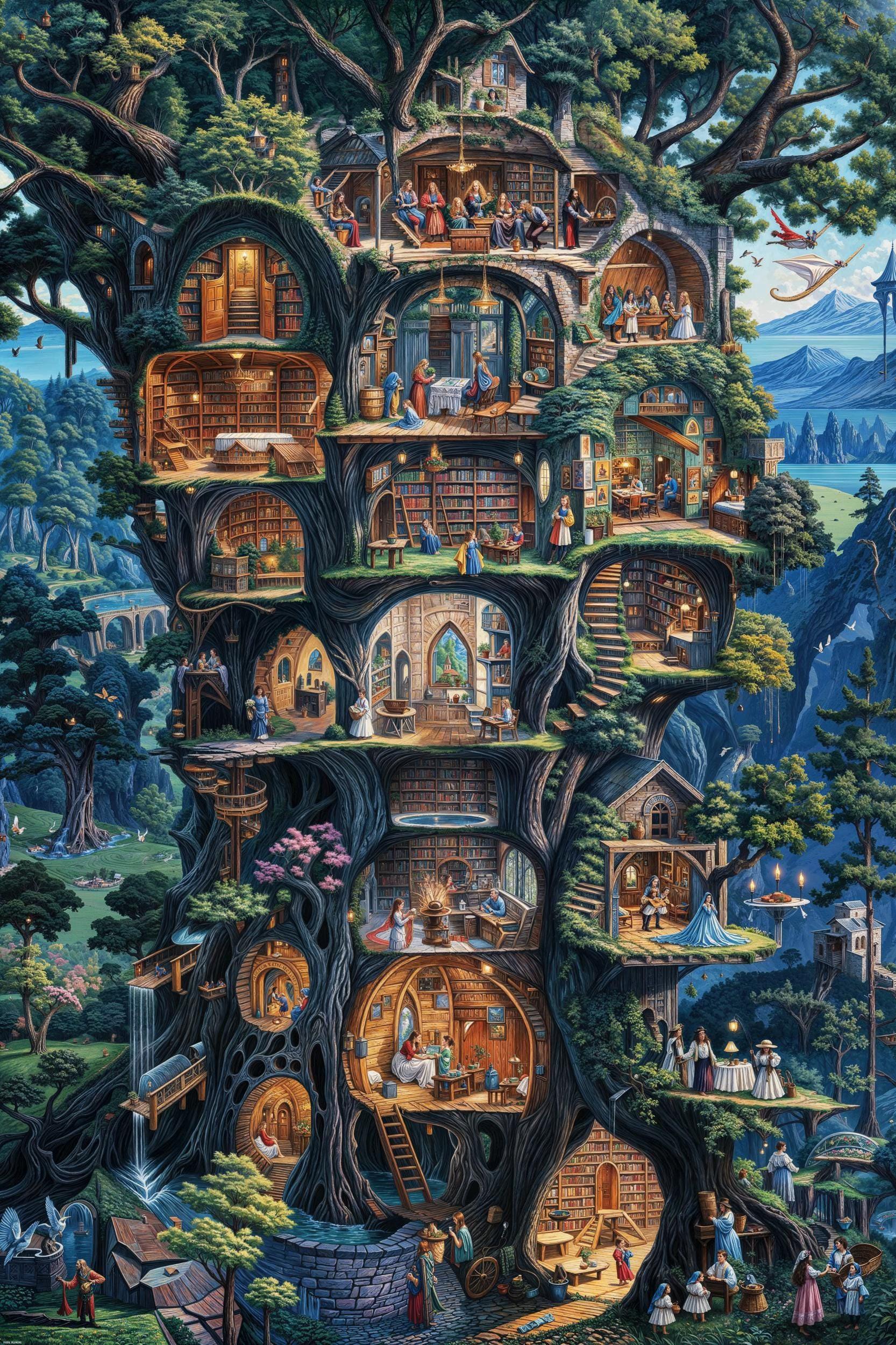 Enchanted Treehouse Cutaway Wall Art, Fantasy Home Decor, Whimsical ...