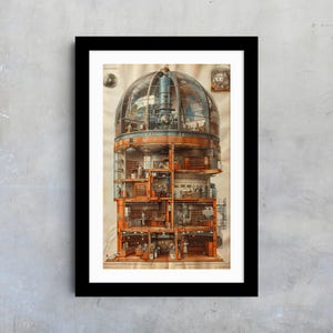 Steampunk Astronomy Observatory Wall Art, Fantasy Cutaway Poster, Retro Science Fiction Print ...