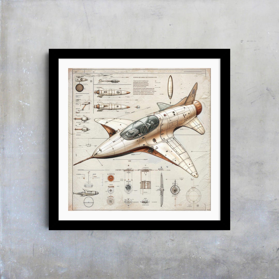 Vintage Spaceship Blueprint Wall Decor, Sci-fi Spacecraft Poster, Retro ...