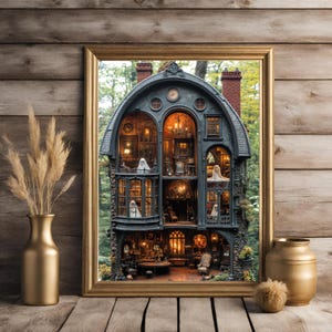 Haunted House Wall Art, Halloween Gothic Mansion Decor, Spooky Ghost ...