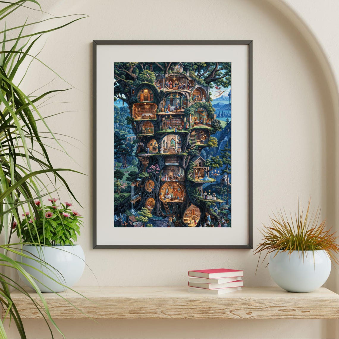 Enchanted Treehouse Cutaway Wall Art, Fantasy Home Decor, Whimsical ...