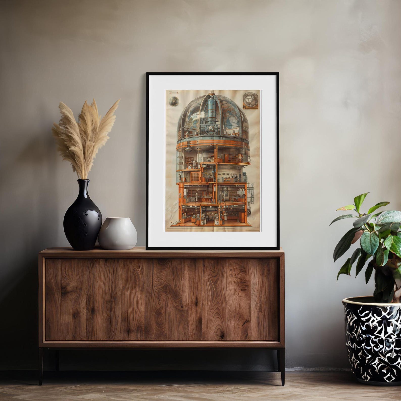 Steampunk Astronomy Observatory Wall Art, Fantasy Cutaway Poster, Retro ...