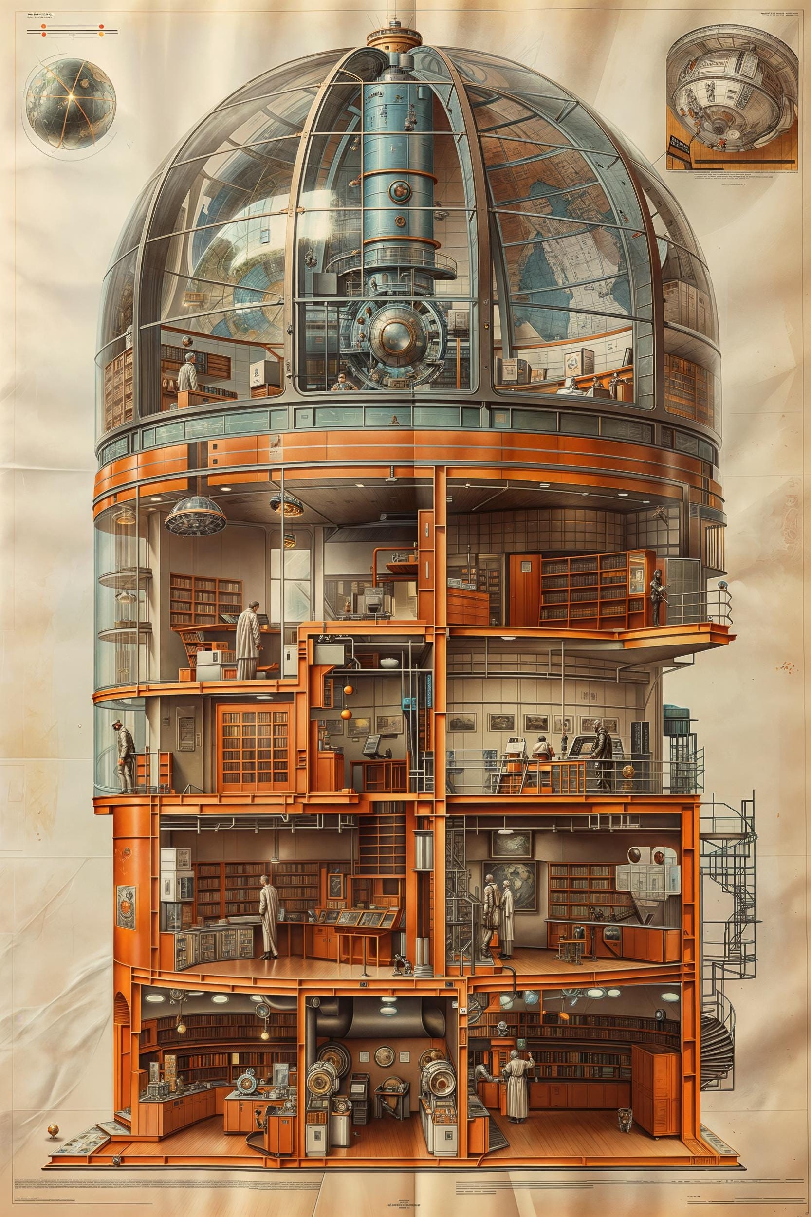 Steampunk Astronomy Observatory Wall Art, Fantasy Cutaway Poster, Retro ...