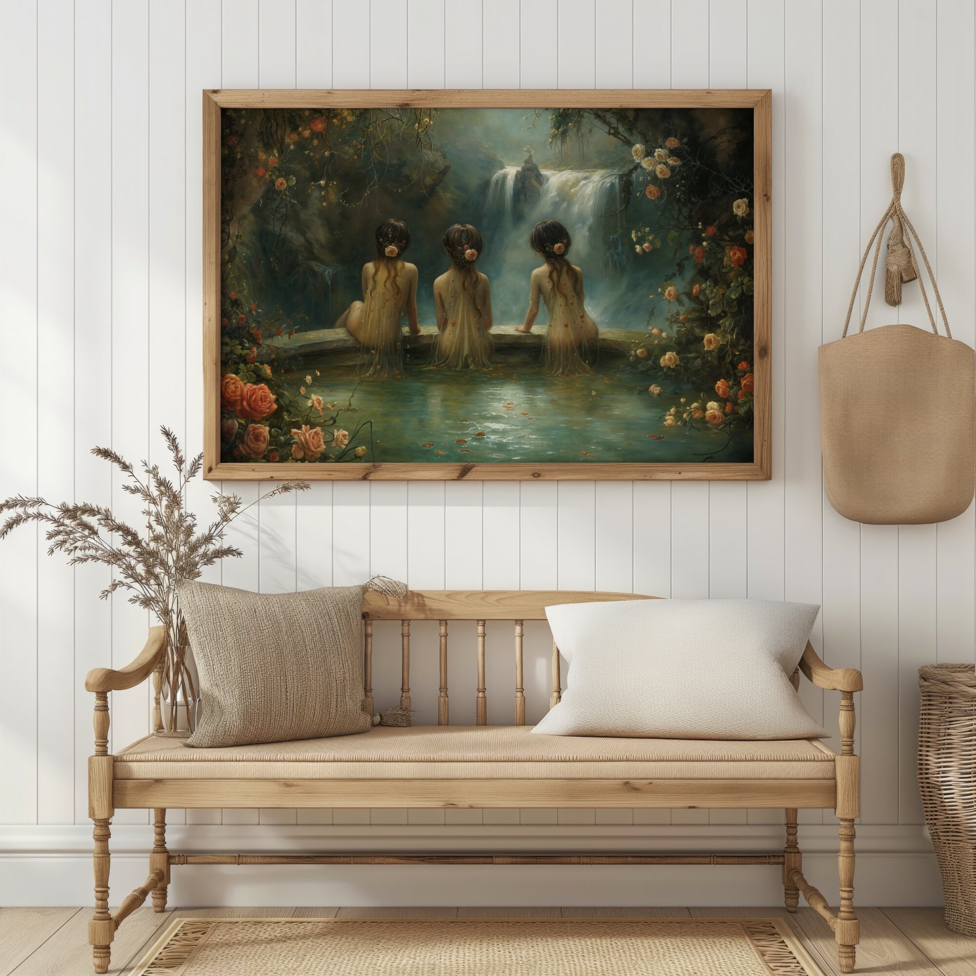 Enchanted Grotto and Nymphs Waterfall Art, Mystic Creatures in Nature ...