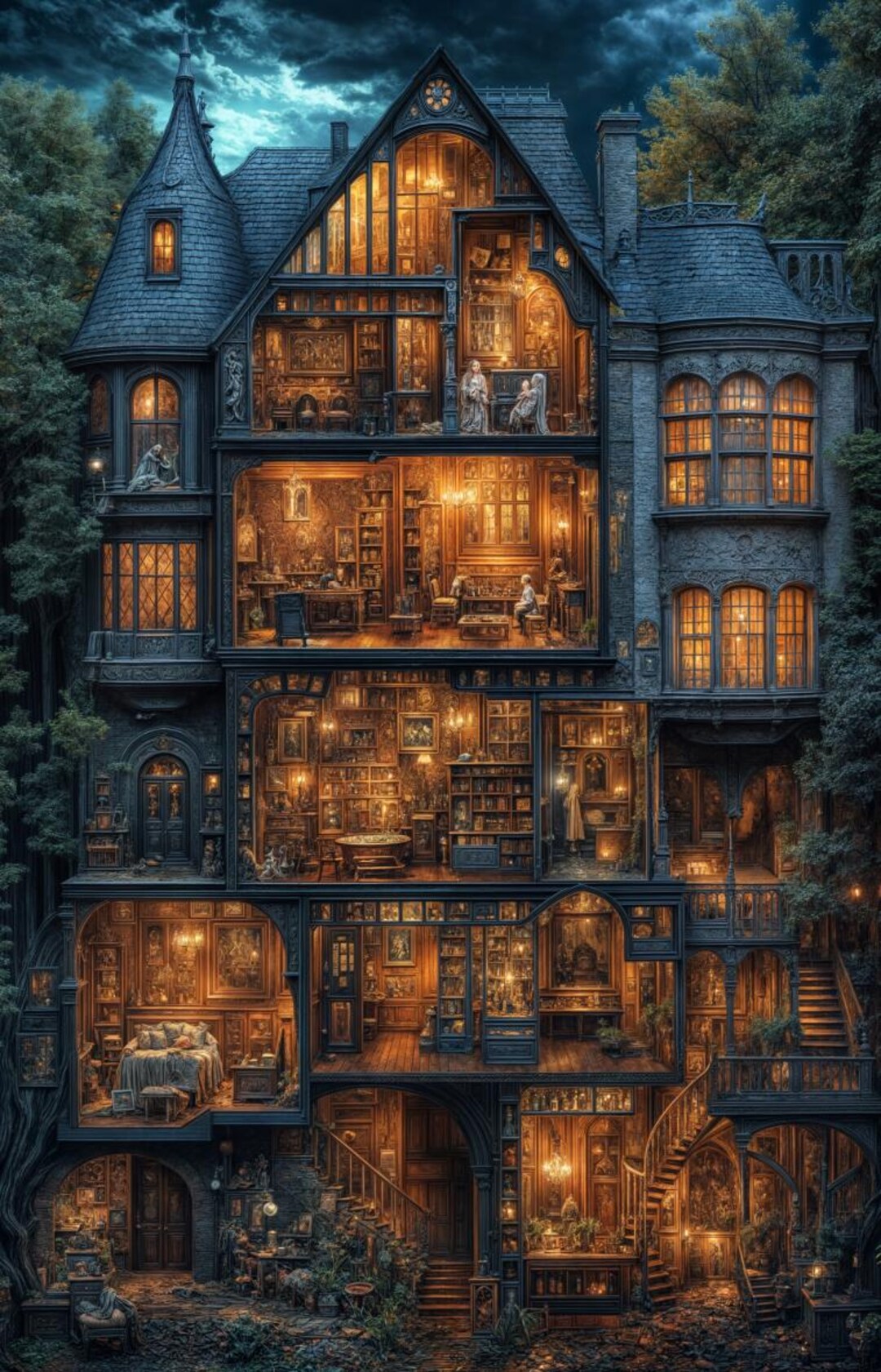 Haunted House Wall Art, Spooky Halloween House Print, Gothic Home Decor ...