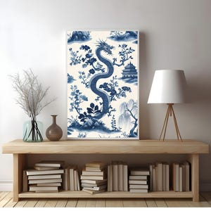 Chinoiserie Wall Art, Blue & White Asian Style Decor, Elegant Artwork ...