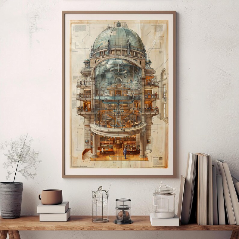 Steampunk Astronomy Wall Art, Fantasy Observatory Poster, Retro Science ...