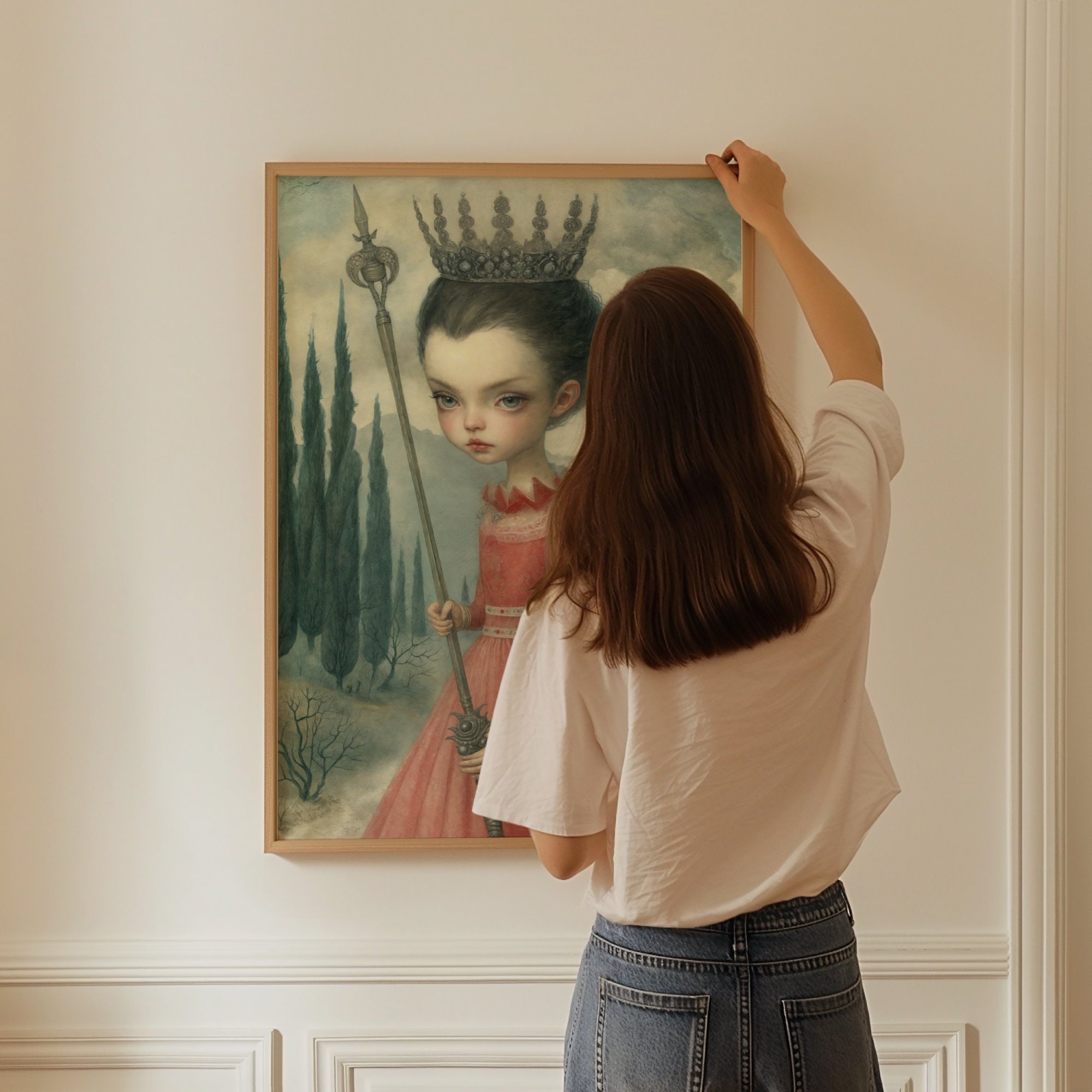 Gothic Princess and Wolf Art Print, Whimsical Fantasy Art, Mysterious ...