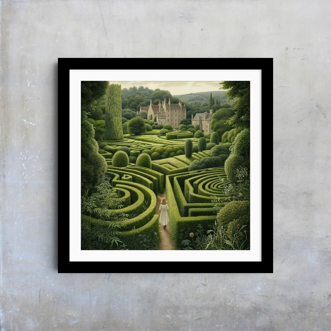 Enchanting Garden Maze Art Print, Lush Greenery Landscape, Fantasy Wall ...
