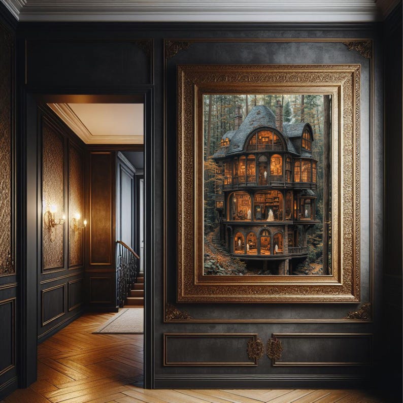 Haunted House Wall Art, Spooky Gothic Mansion Decor, Halloween Ghost ...