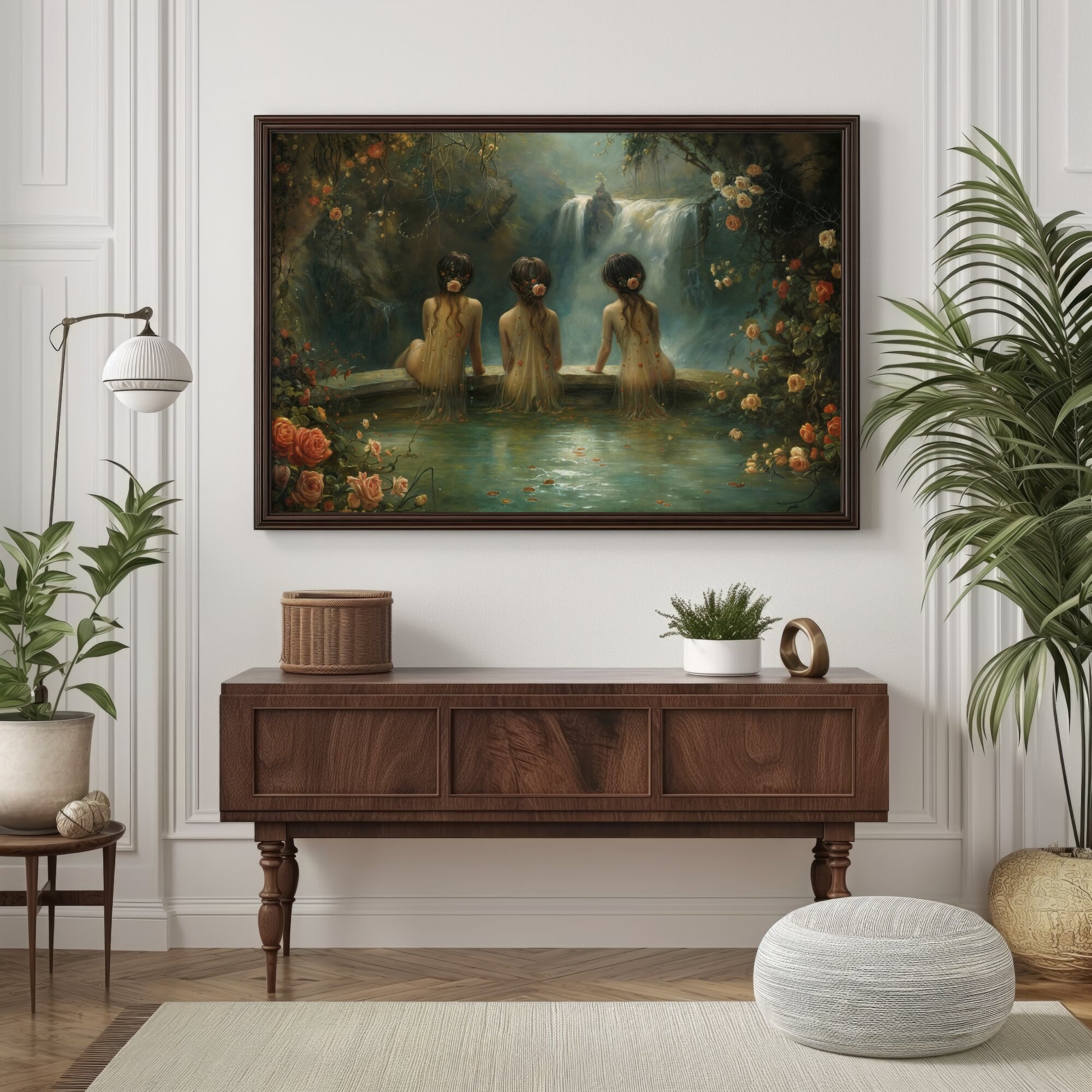 Enchanted Grotto and Nymphs Waterfall Art, Mystic Creatures in Nature ...