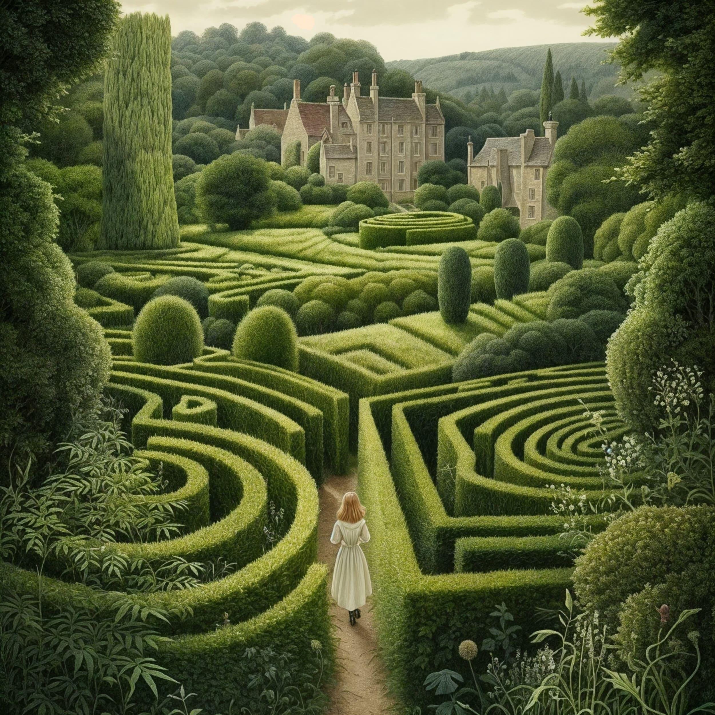 Enchanting Garden Maze Art Print, Lush Greenery Landscape, Fantasy Wall ...