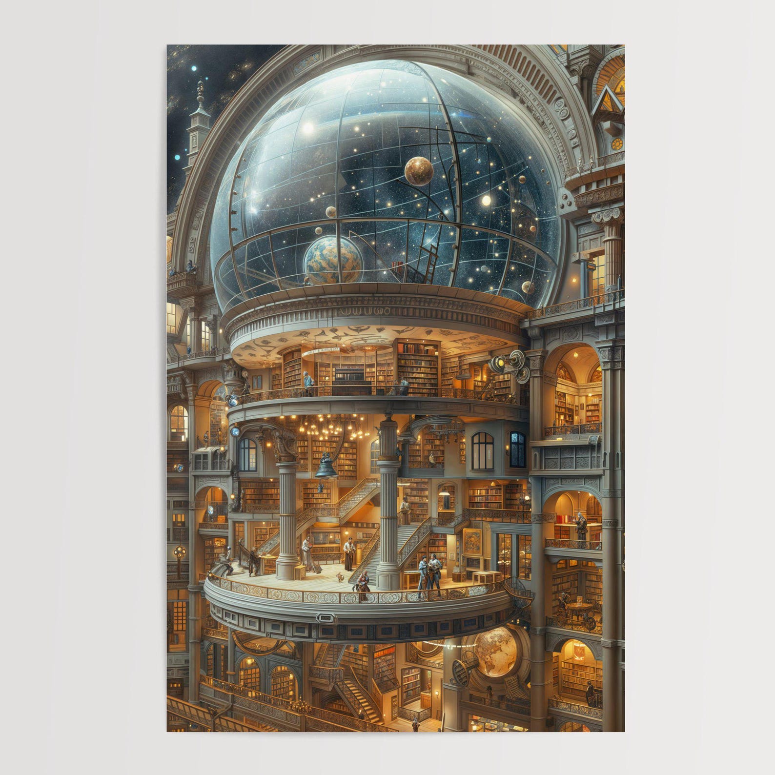 Steampunk Astronomy Wall Art, Cutaway Fantasy Observatory Poster, Retro ...