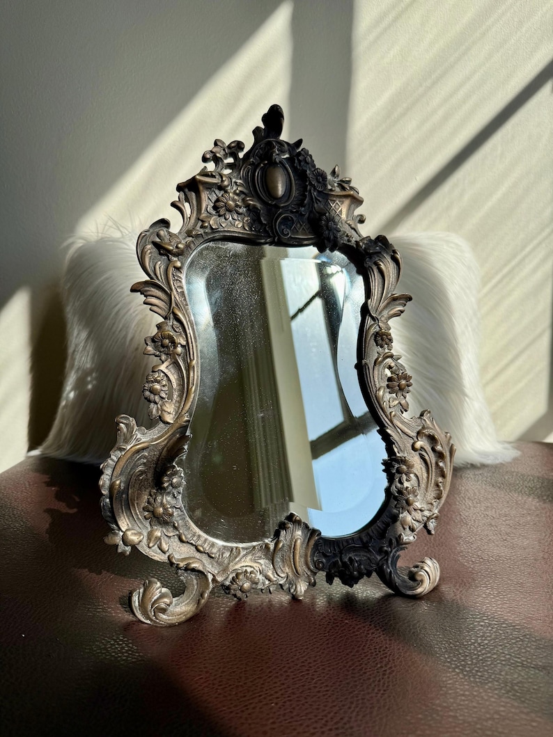 Antique Bronze Rococo Style French Big Table and Makeup Mirror From the ...