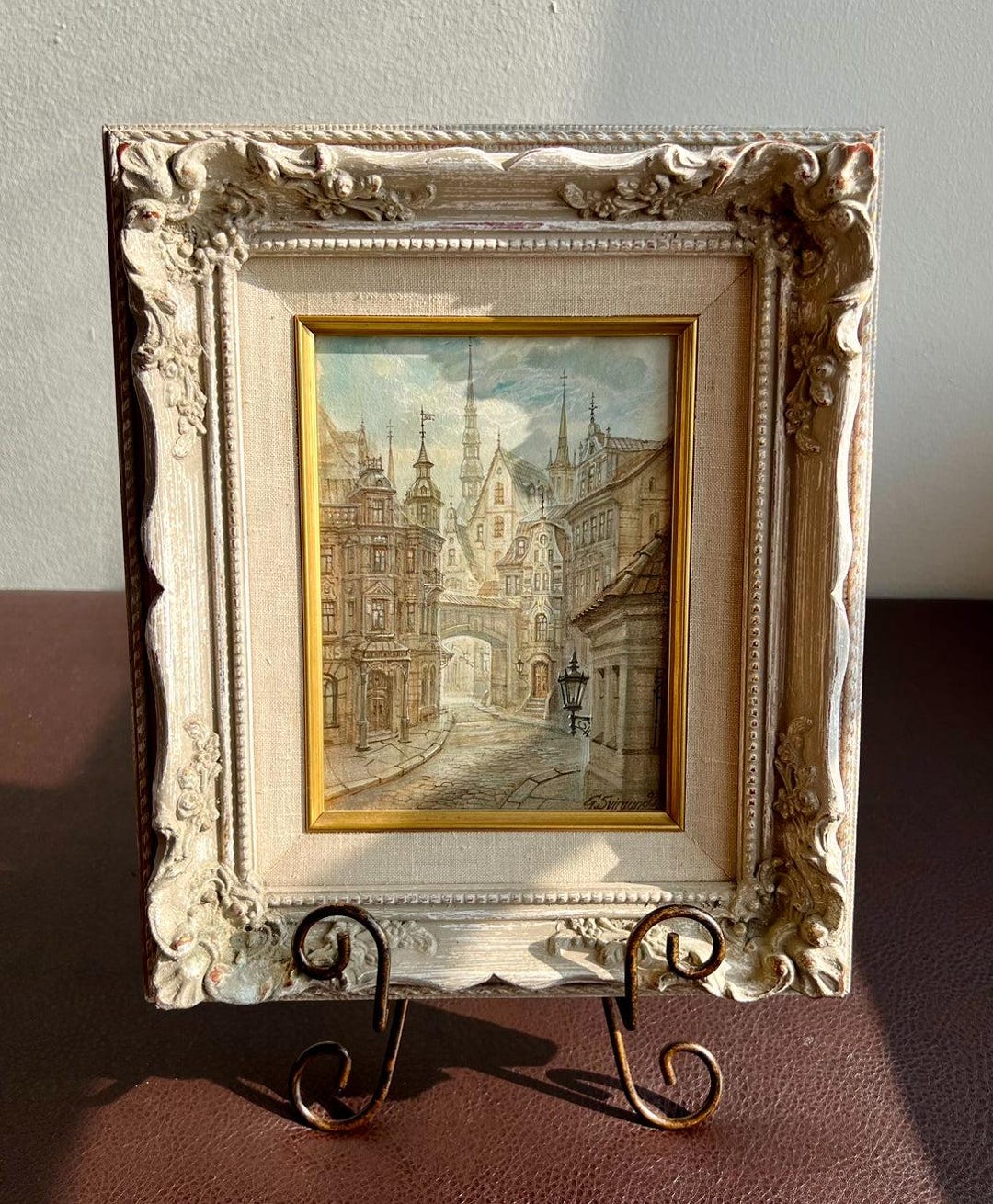 Very Unique “riga” Old City Original Artwork Vintage Oil Painting With ...