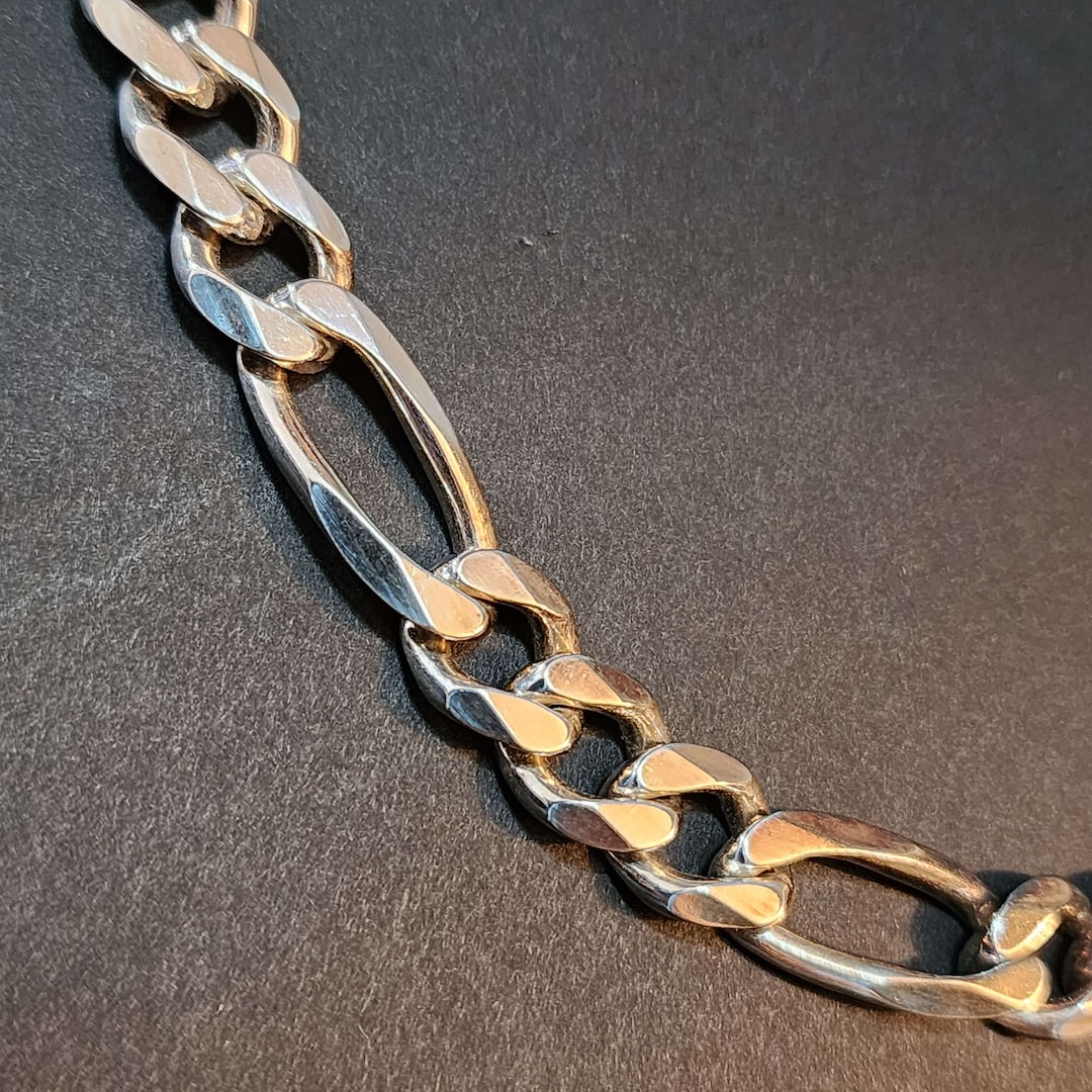Solid Sterling Silver Figaro Chains, 7mm Wide Flat Chain Necklace ...