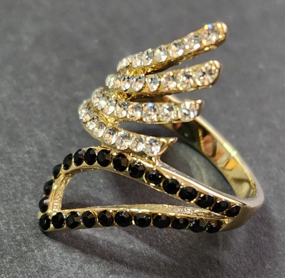 Large Gold Statement Ring Black and White Cocktail Ring Faux - Etsy