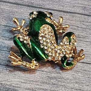 Small Green Frog Brooch, Gold Frog Lapel Pin With Rhinestones - Etsy