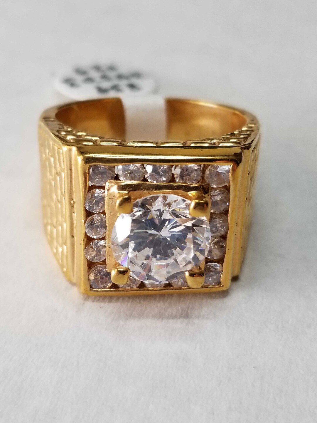 Men's Size 9 Ring Vintage Golden With Clear Round Faceted CZ - Etsy