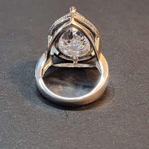 Stunning Large Solitaire Ring With Clear Pear CZ, Big Faux Diamond Huge ...