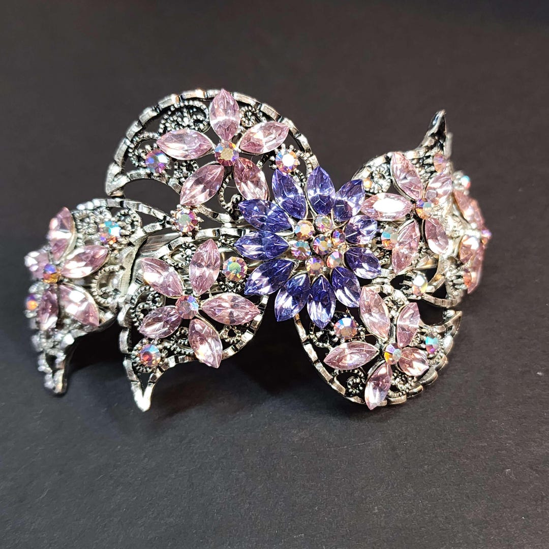 Luxe Large Vintage Gold and Purple Crystals Barrette, Swarovski ...