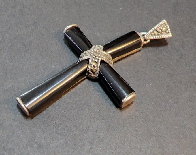 Gothic Black 2 Inch Cross Vintage Sterling Silver Large Cross Pendant ...