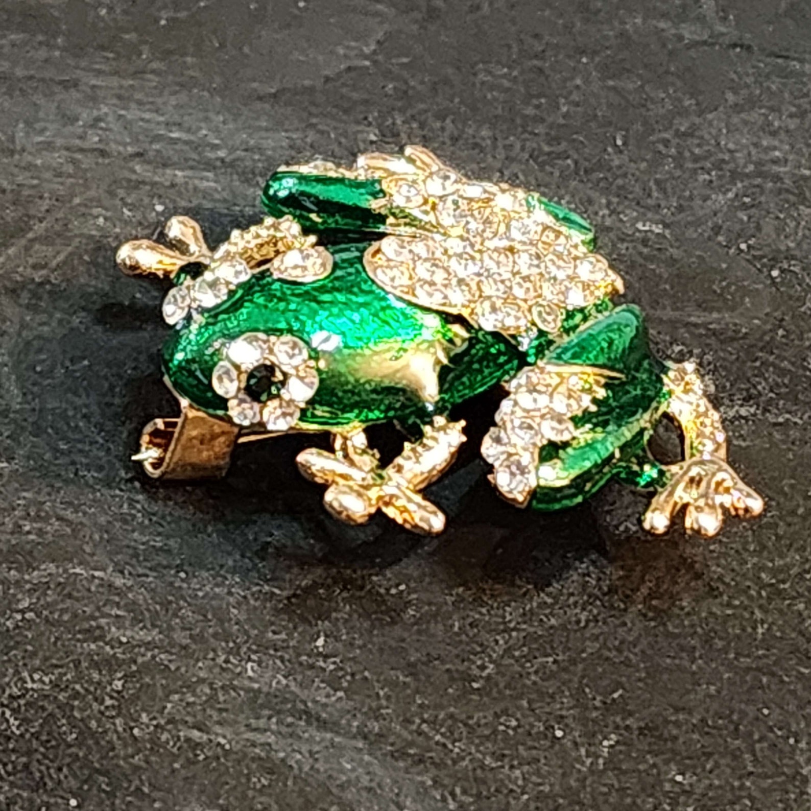 Small Green Frog Brooch, Gold Frog Lapel Pin With Rhinestones - Etsy