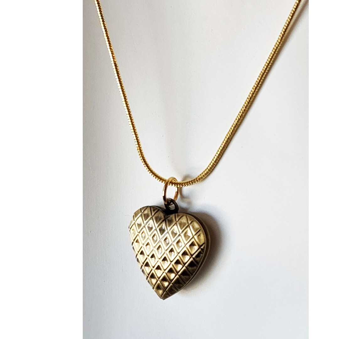 Bronze Heart Locket, Brass Vintage Style Diamond Pattern, Keepsake ...