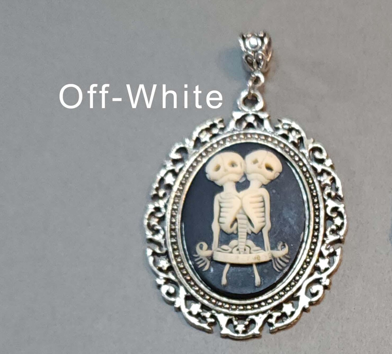 Two-headed Skeleton Cameo Necklace, Goth Halloween Pendant Vintage ...