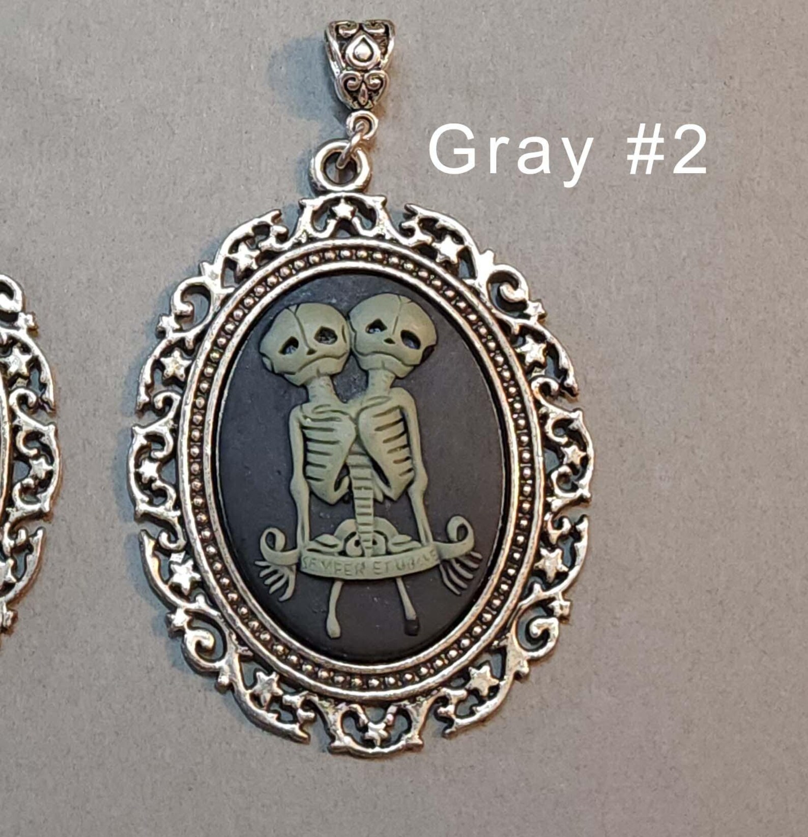 Two-headed Skeleton Cameo Necklace, Goth Halloween Pendant Vintage ...