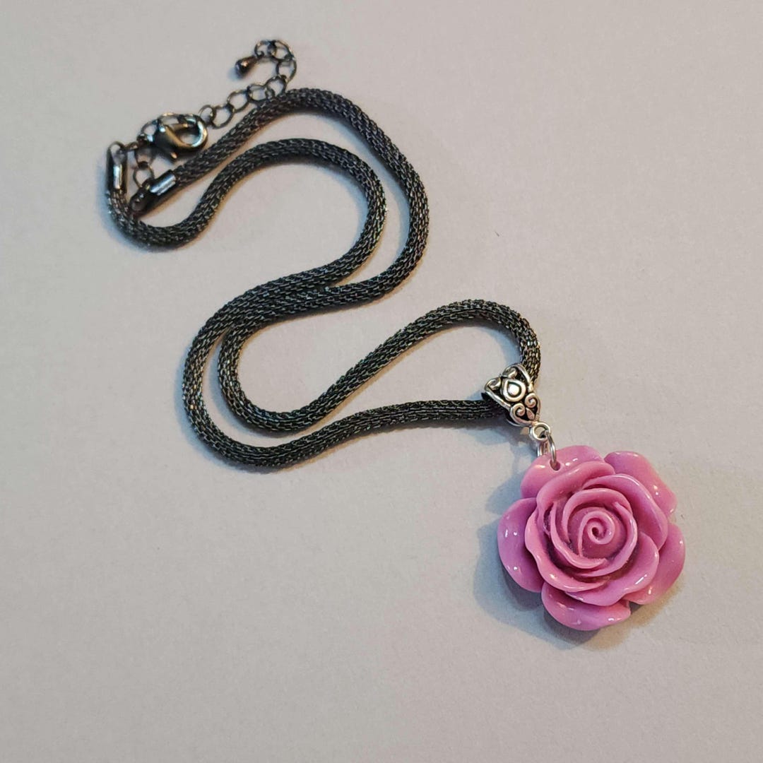 Goth Light Purple Rose Necklace, Vintage Flower Necklace, Black Mesh ...