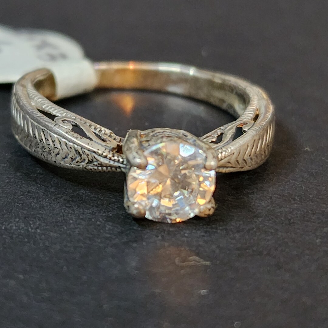 Vintage Engagement Ring Solitaire Antique Style Womens Sterling Silver ...