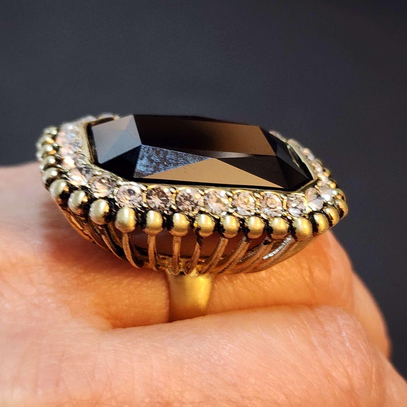 HUGE Vintage Black Statement Ring, Womens Large Big Brass Ring, Unique ...
