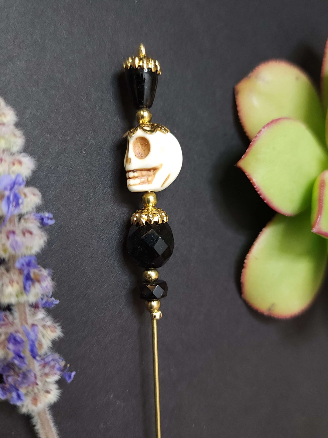 Skull 6 Inch Black Hat Pin, Sturdy Stick to Use With Cap Clutch ...