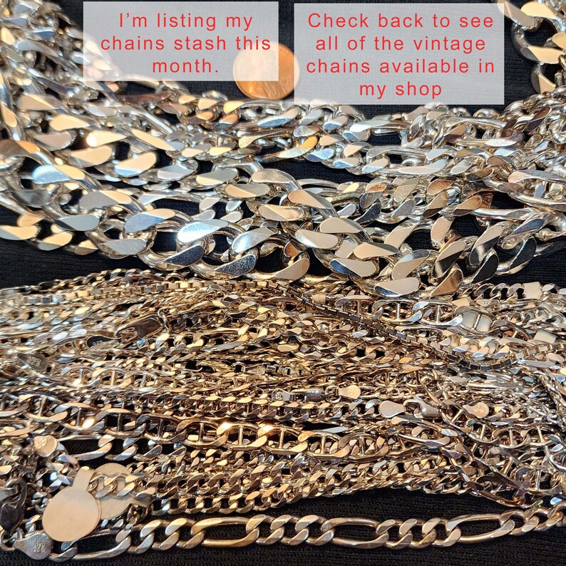 Solid Sterling Silver Figaro Chains, 10.5mm Wide Flat Chain Necklace ...