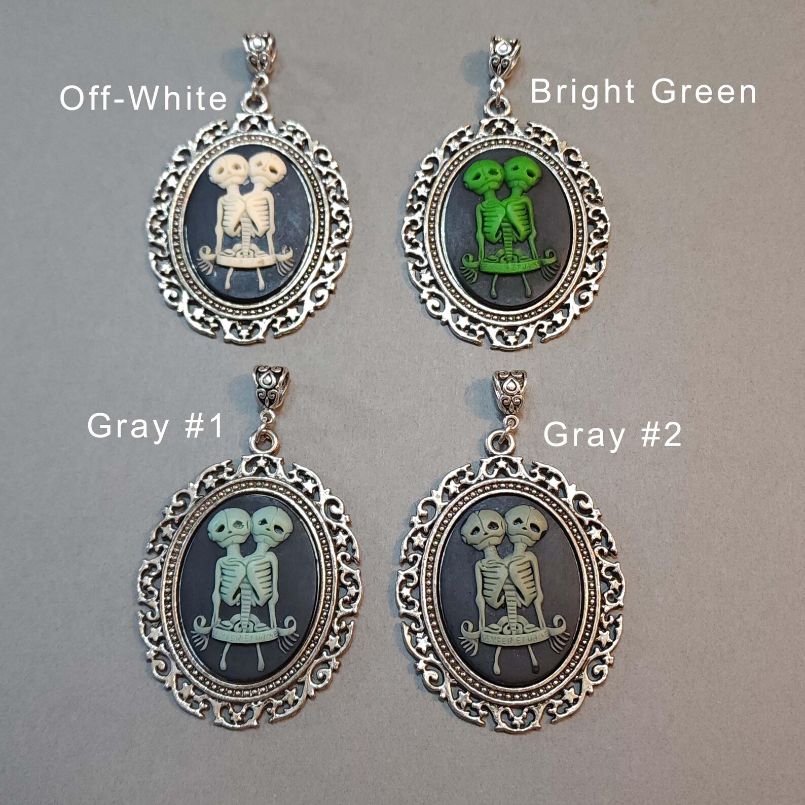 Two-headed Skeleton Cameo Necklace, Goth Halloween Pendant Vintage ...