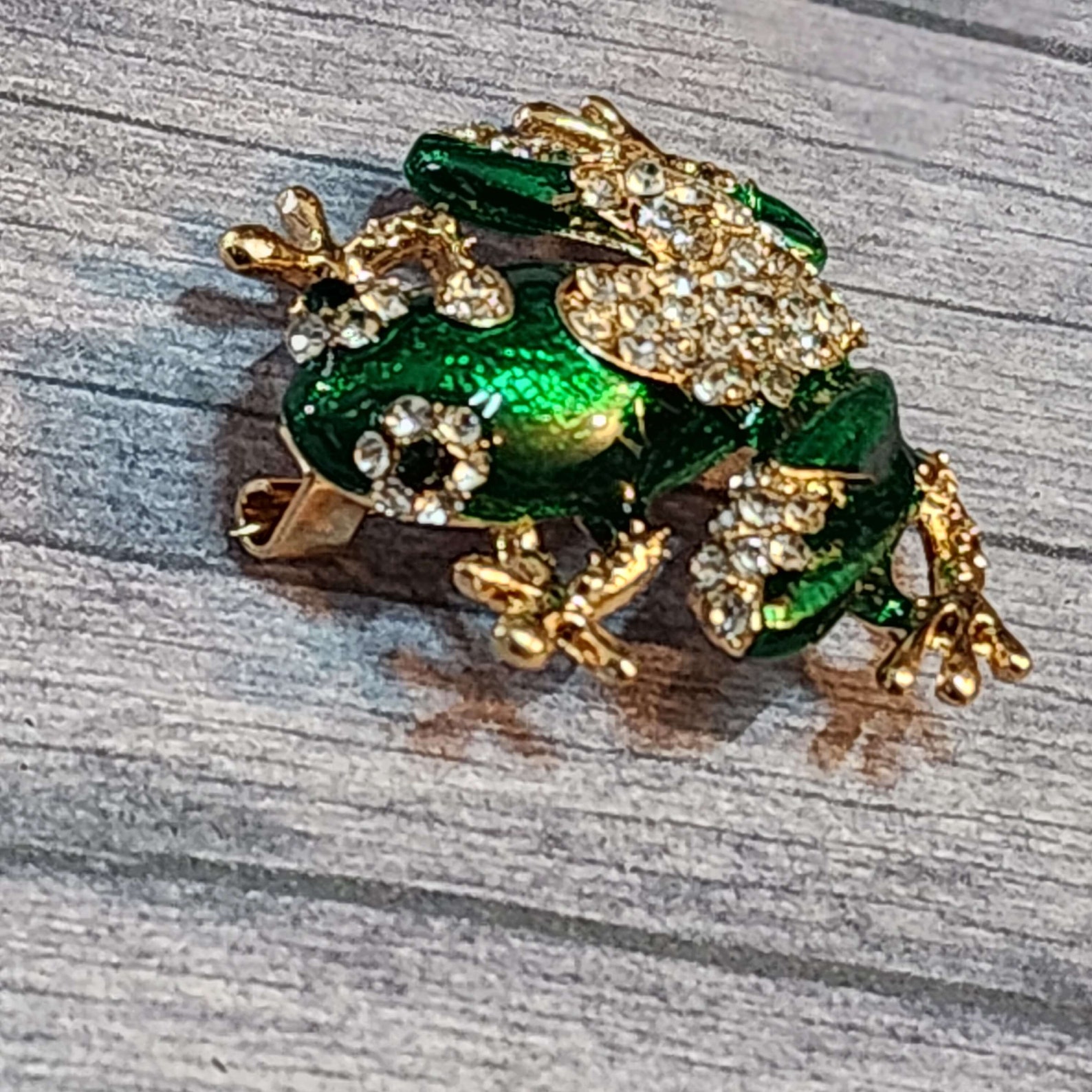 Small Green Frog Brooch, Gold Frog Lapel Pin With Rhinestones - Etsy