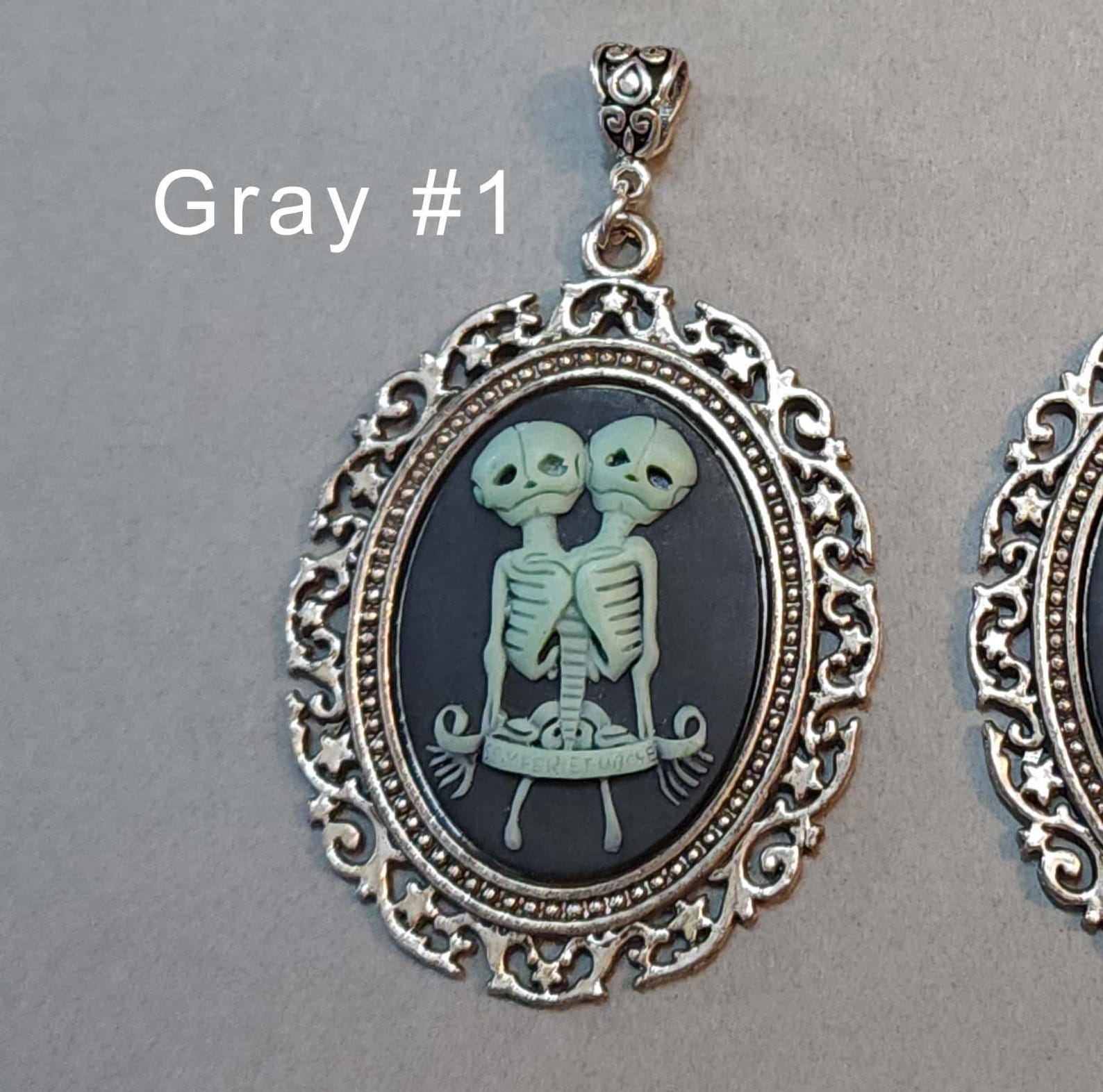 Two-headed Skeleton Cameo Necklace, Goth Halloween Pendant Vintage ...