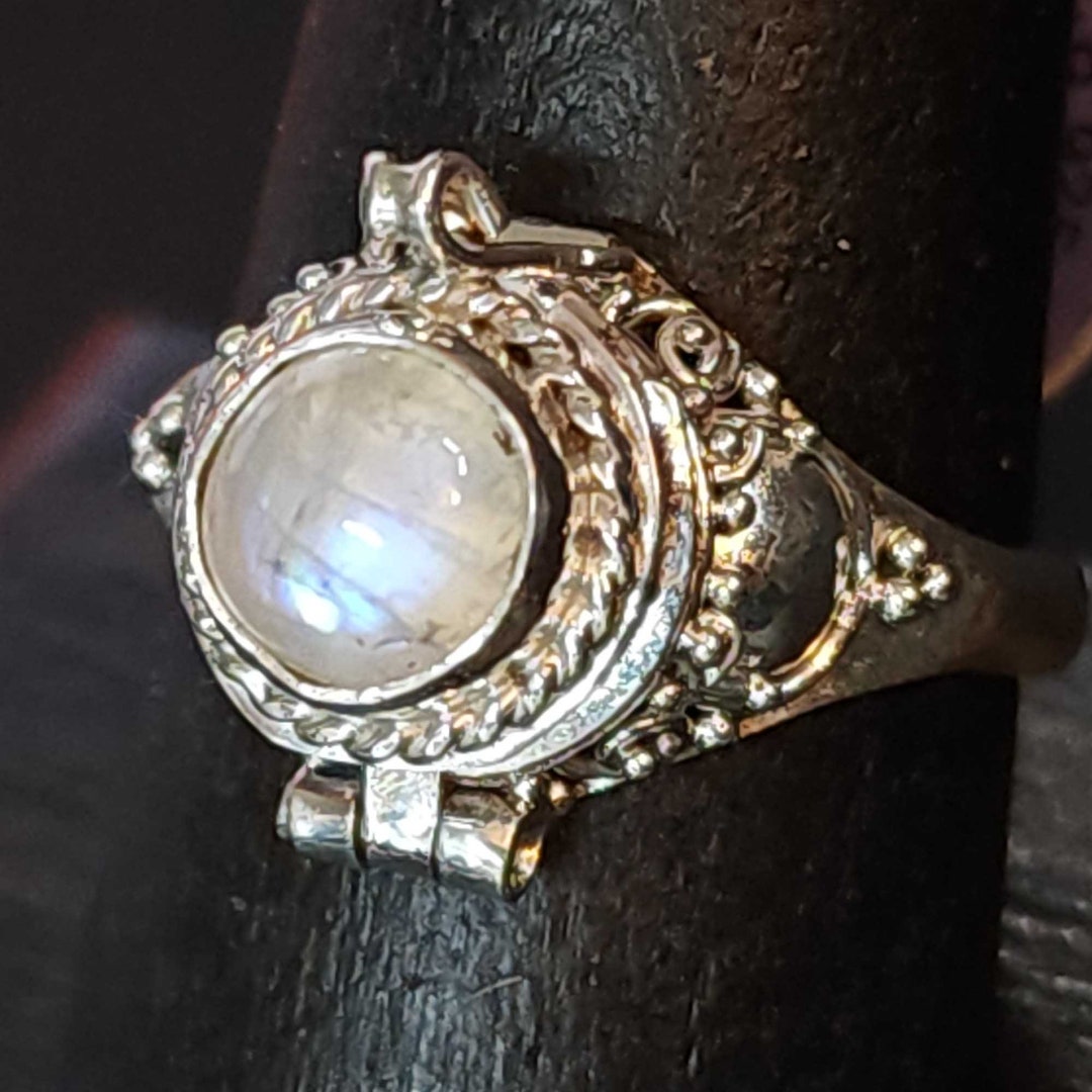 Moonstone Ring, Locket Ring, 925 Sterling Silver Poison Ring, Secret ...