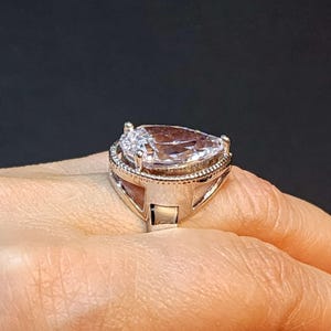 Stunning Large Solitaire Ring With Clear Pear CZ, Big Faux Diamond Huge ...