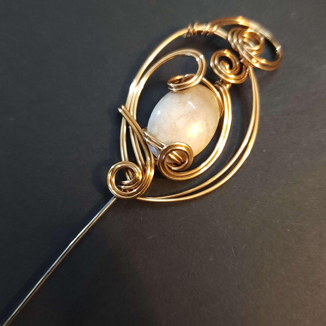 Vintage Deco Lapel Pin 4 Inch Stick Pin Gold Brooch, Artisan Wire ...