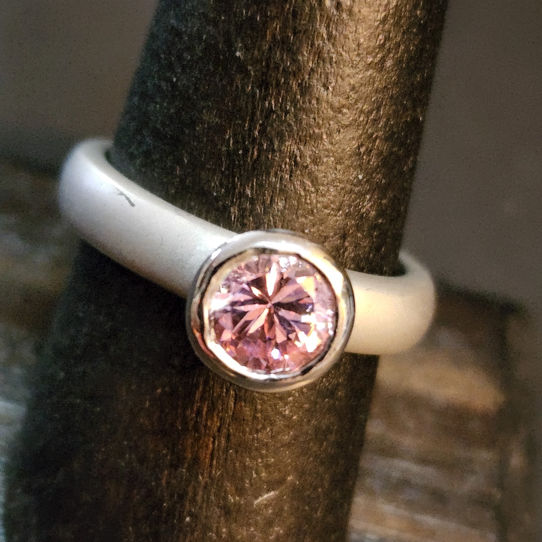 Pink Solitaire Ring Vintage With CZ, Silver Ring, Pink Tourmaline CZ - Etsy