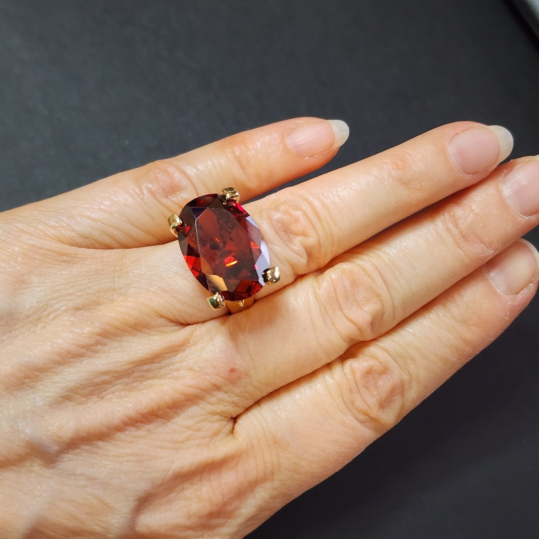 Large Red Ring, Garnet CZ Ring, Statement Ring, Gold Ring, AAA Grade CZ ...
