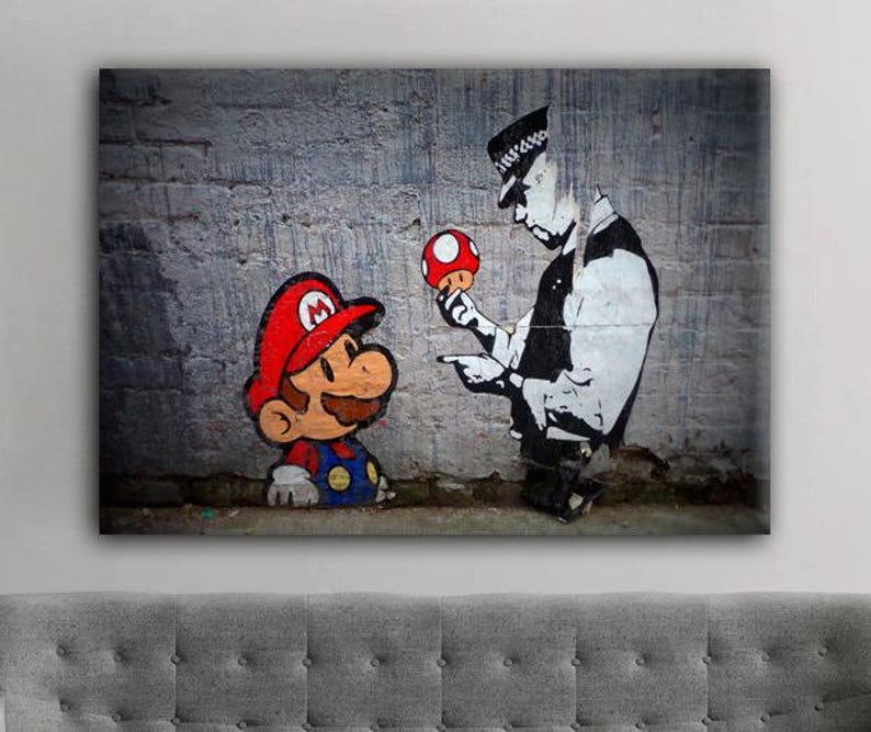 Banksy mario With a Policeman Street Art Glass Printing Wall Art ...