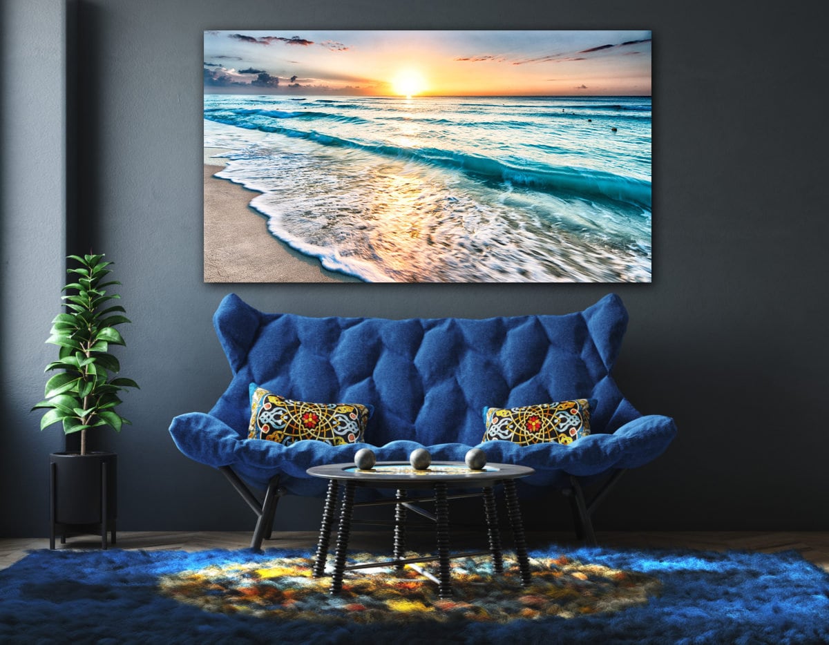 Beach Scenery Glass Wall Art, Beach View, Sea Landscape Wall Decor ...